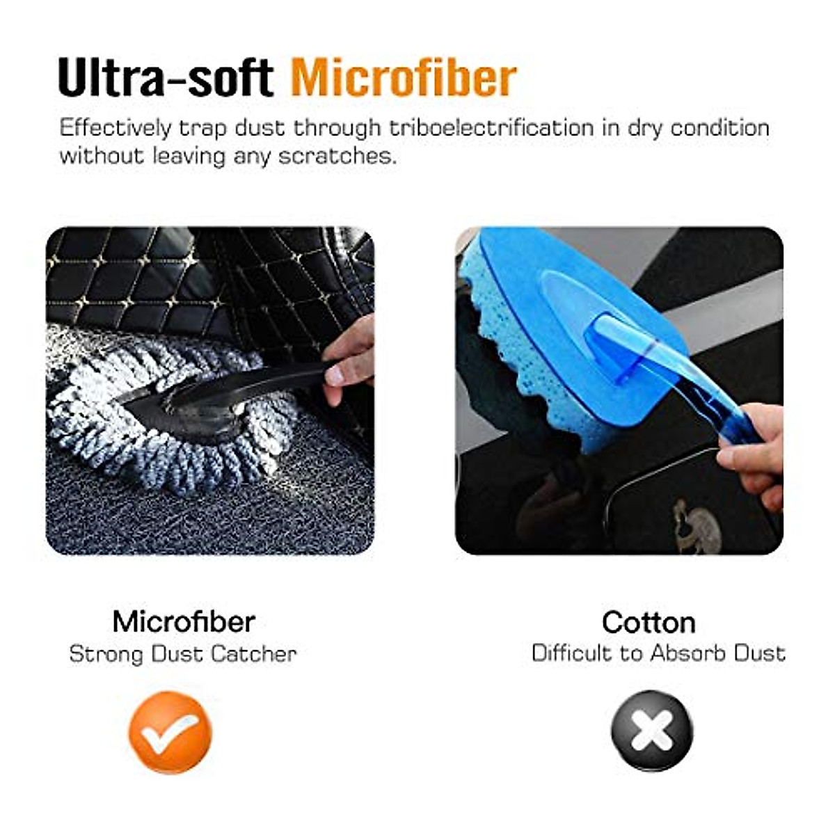 MoKo Car Duster, 2 Pack Super Soft Microfiber Car Dash Duster Detail Brush Set Interior Exterior Cleaning Dusting and Washing Tool for Car Motorcycle Automotive Dashboard Air Vents - Grey