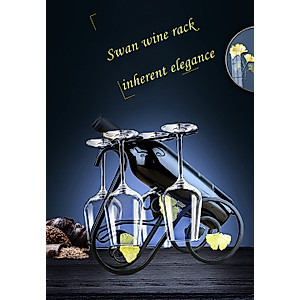 Homya Wine Rack - Under Cabinet Goblet Wine Bottle Holder Glass Storage Rack Metal Storage Rack for Easy Access and Storage of Wine Glasses Black Swan 4 Glasses + 1 Bottle