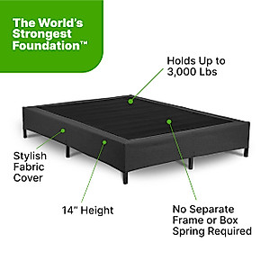 GhostBed Mattress Foundation & Box Spring in One - Metal Platform Bed Frame with Steel Slat Support, Fabric Cover & Headboard Brackets - Full