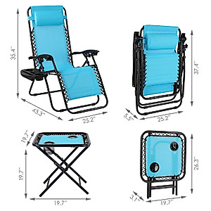 OKVAC Zero Gravity Chair Set of 2 with Side Table, Adjustable Foldable Patio Lounge Recliner w/Pillow&Cup Holder, for in/Outdoor, Poolside, Garden, Camping, Lawn, Yard, Beach, 310LBS Capacity