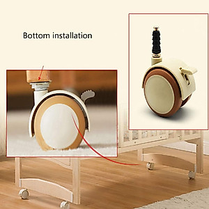 2 Inch Child Crib Caster Rubber Swivel Cot Castors,Set of 4 Furniture Wheel,Baby Crib Wheel Accessories,Load 80kg,Double Wheel,Silent,with Metal Plunger Stem (Yellow-Brake)