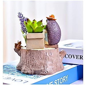 Cute Hedgehog Flowerpot with Drainer Garden Flowerpot Resin Succulent Potted Bonsai Plant Stand Home Desk Mini Ornaments Balcony Gardening Flowerpot Does Not Contain Plants