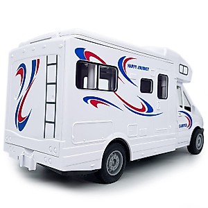 Toy Camper RV Motorhome Toys for Boys Toy Car Model Cars Recreational Vehicle Holiday Travel Adventure, Friction Powered, Roof and Doors Open, Light Sound, 3 4 5 6 Years Old Kids Girls Gifts, white