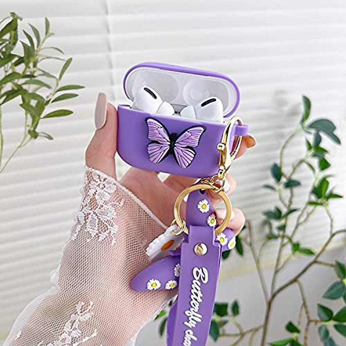 for Airpods Pro 2nd Generation Case Cover 2022, Cute Cartoon 3D Butterfly Charm Soft Silicone Skin Women Girls Kids Teens Kit Cases with Fun Cool Keychain for Apple Airpods Pro 2nd Gen (Purple)