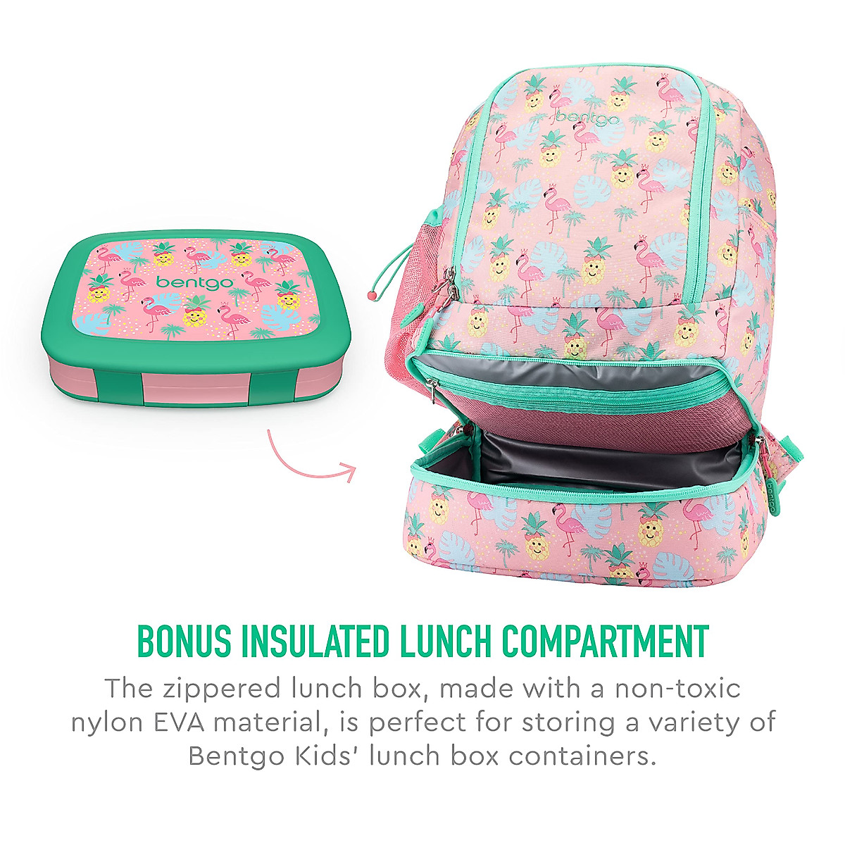 Bentgo 2-in-1 Backpack & Insulated Lunch Bag Set With Kids Prints Lunch Box (Tropical)