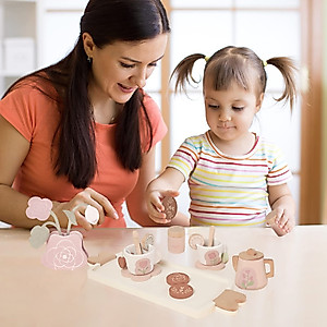 Smartwo Wooden Tea Set for Little Girls, 26 PCS Play Kitchen Accessories for Toddlers Princess Tea Party with Play Food, Pretend Play Tea Set Toy for kids 1 2 3, Improve Imagination and Social Skills