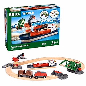 BRIO World - 33061 Cargo Harbor Set | 16-Piece Train Set with Accessories Wooden Tracks | Ideal Gift for Kids Aged 3+ | Certified Sustainable Materials
