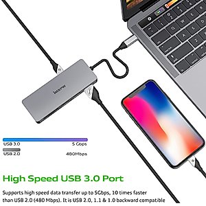 USB C to HDMI Adapter, 7 in 1 USB-C Hub Multiport Adapter with 4K HDMI, 100W PD, USB 3.0/2.0 Port, SD/Micro SD Card Reader, Portable Docking Station for MacBook Pro/Air/iPad/Dell XPS/Nintendo Switch