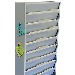Displays2go Office File Folder Wall Rack, 11 Tiered Pockets, Medical Chart Folders (Putty/Powder Coated Steel)