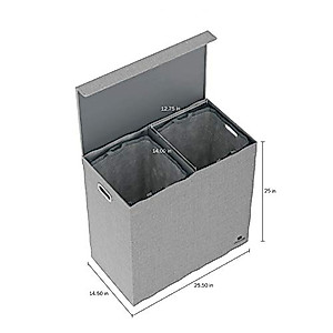 Double Laundry Basket with Lid – Two-Sided Clothes Hamper with Removable Mesh Liner Bags – Collapsible Clothing Organizer by Lavish Home (Gray)