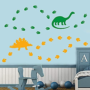 Creative Dinosaur Wall Decals, DIY Adorable Animal Dinosaur Footprints and Paw Print Wall Sticker for Kids Room Classroom Decoration, Orange,Blue,Yellow,Green (74 Pcs)