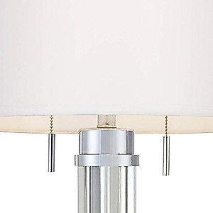 Possini Euro Design Cadence Modern Glam Style Floor Lamp Art Deco 62" Tall Brushed Nickel Crystal Glass Standing Column Linen Fabric Drum Shade for Living Room Reading House Bedroom