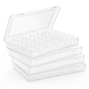 4 Pack Plastic Organizer Container Box, 36 Grids Clear Plastic Parts Organizer Box, for Beads, Art DIY, Crafts, Jewelry, Fishing Tackle with Label Stickers