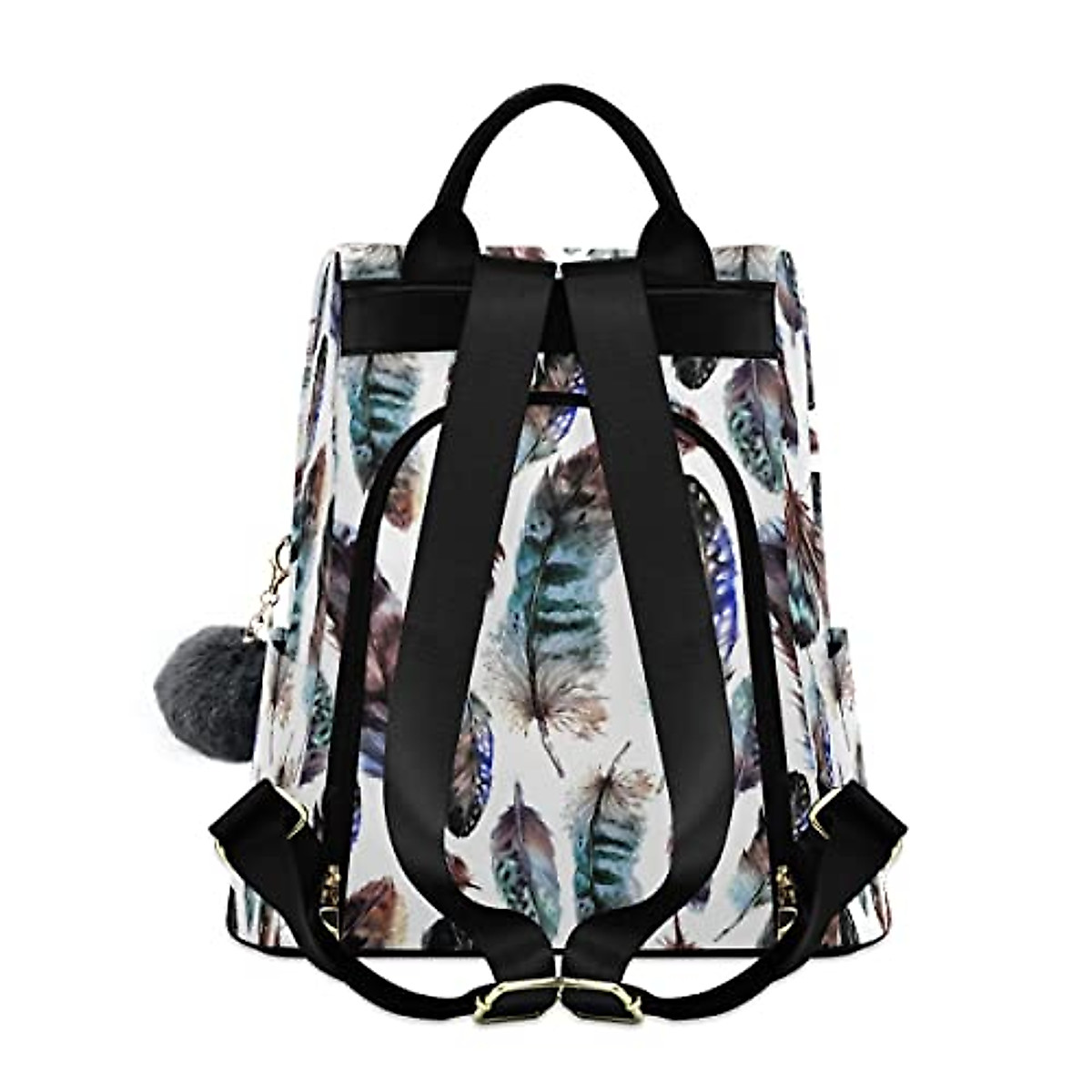 Jucciaco Owl Feathers Boho Backpack Purse for Women Travel Shoulder Bag Casual Lightweight Backpack for Women