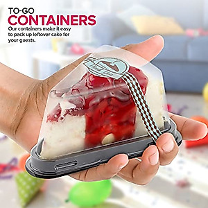Cake Slice Containers Plastic Disposable, Cheesecake Boxes, Pie Container with Lid for Individual Slices of Cakes, Disposable Triangular Pie Box, Reusable, Complimentary Stickers (50 Pack)