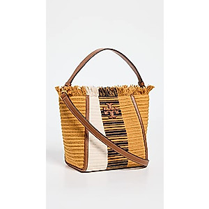 Tory Burch Women's McGraw Woven Stripe Small Bucket Bag, Chutney/Natural, One Size
