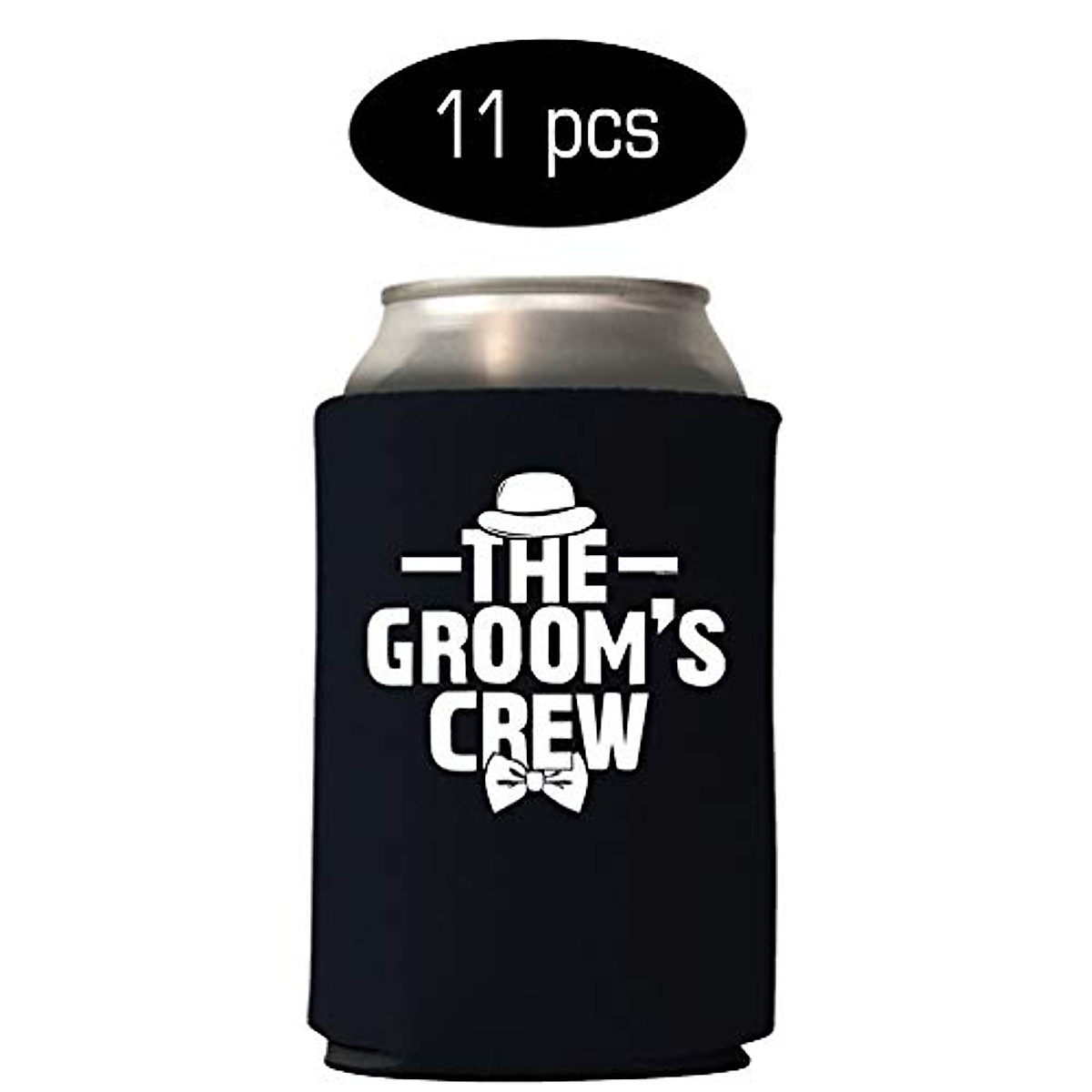 Veracco The Groom and The Grooms Crew Can Coolie Holder Bachelor Party Wedding Favors Gift For Groom Groomsmans Proposal (White Groom, Black GC, 12)
