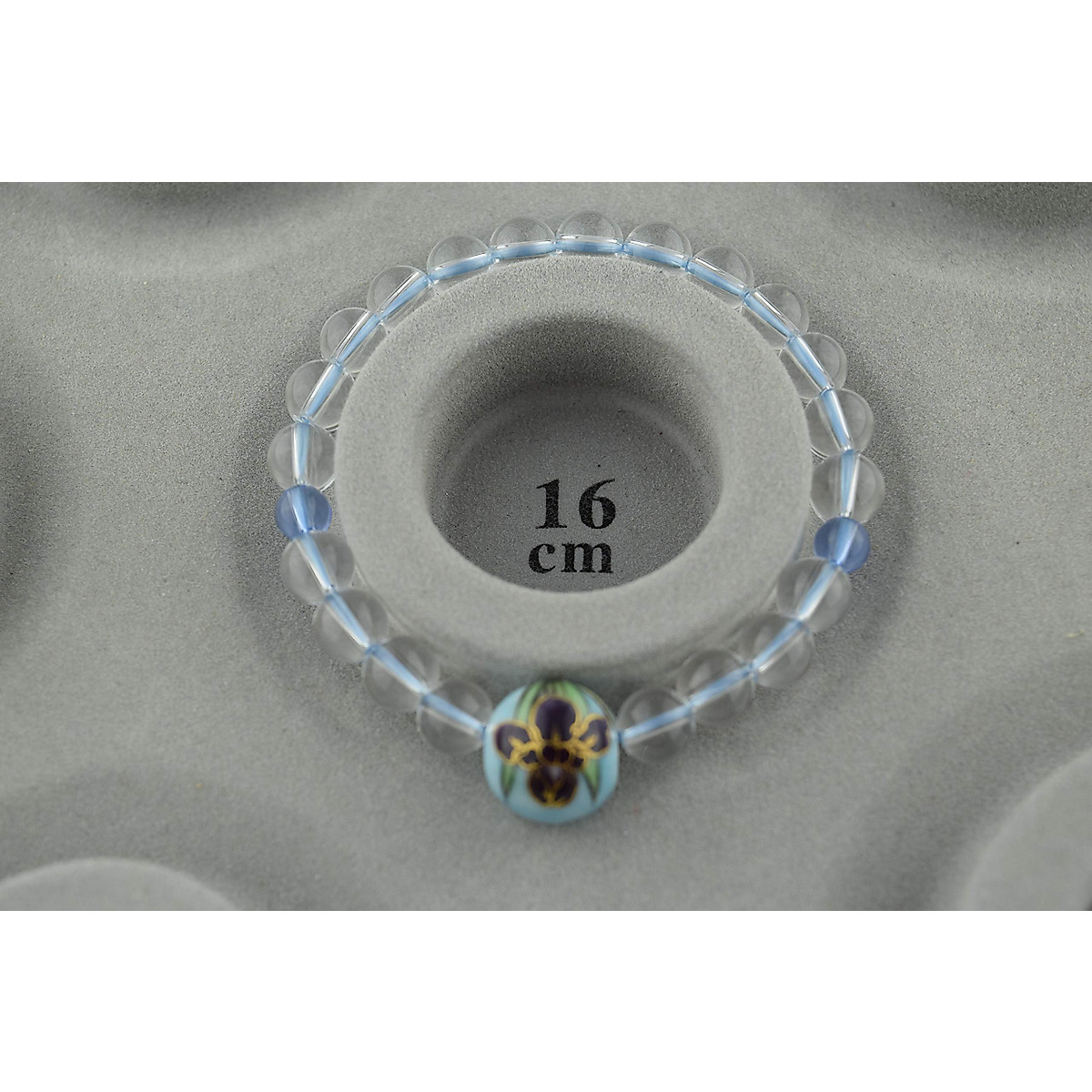 京都あさひ屋 Handmade Kyoto Kiyomizu-yaki & Crystal Bracelet Flower Beads Japanese Juzu Bracelet for Women Gifts (iris Flower)