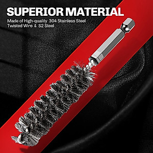 Columpro 6PCS 304 Stainless Steel Bore Brush Copper Pipe Cleaner, Twisted Wire Drill Brush,1/4 Inch Hex Shank S2 Steel Handle, for Power Drill Plumbing Tools