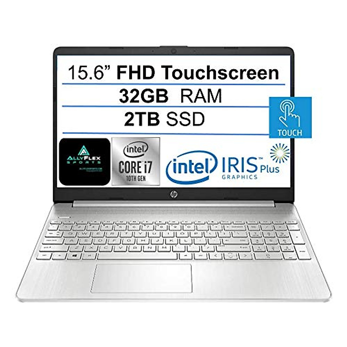 Newest HP 15.6" FHD IPS Touchscreen Laptop,10th Gen Intel Quad-Core i7-1065G7 (Up to 3.9GHz), Iris Plus Graphics, 32GB RAM, 2TB SSD, Webcam, HDMI, USB-C, WiFi, Windows 10 Home+ AllyFlex Mouspad