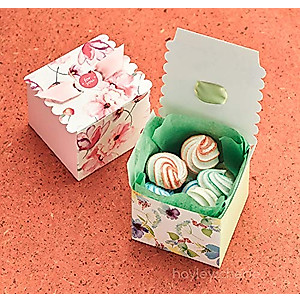 Hayley Cherie - Floral Gift Treat Boxes with Ribbons & Lids (20 Pack) - Thick 350gsm Card - 4" x 4" x 3.2" Inches - for Favors, Baby Showers, Christmas, Bridesmaids, Parties, Birthdays, Weddings