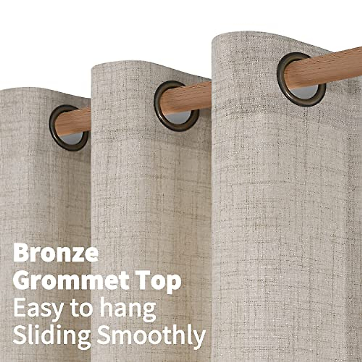 YoungsTex Natural Linen Curtains 63 Inch Length 2 Panels Burlap Linen Textured Curtains with Bronze Grommet Privacy Light Filtering Window Drapes for Living Room, 52 X 63 Inch