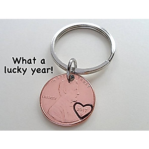 2017 Penny Keychain With Heart Around Year; 6 Year Anniversary, Couples Keychain