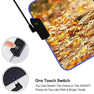 Gaming Mouse Pad and Desk Mat, German Shepherd Dog Autumn Leaves Large Extended Mouse Pad with RGB LED Edge and Anti-Slip Rubber Bottom Keyboard Mouse Mat for Laptop/Gamer 23.6x13.8 Inch