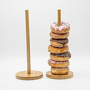New Improved Bamboo Donut Stand for Party with thicker base - Donut holder stand party - Replaces other Donut wall and Donut Display Bagel Holder Stand. For Weddings, Doughnut, and Birthday Party