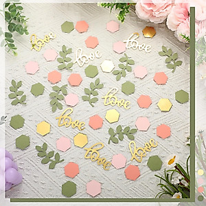 500 Pcs Greenery Wedding Table Confetti, Boho Love Theme Party Sage Green Table Scatter Confetti for Nature Theme Engagement Party Wedding Birthday Shower Party (Gold, Tea Green, Light Pink, Crimson)