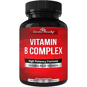 Divine Bounty Super B Complex Vitamins - All B Vitamins Including B12, B1, B2, B3, B5, B6, B7, B9, Folic Acid - Vitamin B Supplement - Support Healthy Energy Metabolism - 90 Vegetarian Capsules