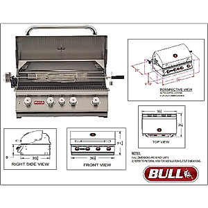 BULL GRILLS The Angus 30" Propane Gas Grill Package-Includes Refrigerator, Single Side Burner, FREE Cover, Double Drawer combo & 5-1 BBQ Tool - FREE Bio-Ethanol Table-top Fire pit