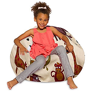 Posh Beanbags Bean Bag Chair, Medium Machine Washable - Canvas White Stars on Gray