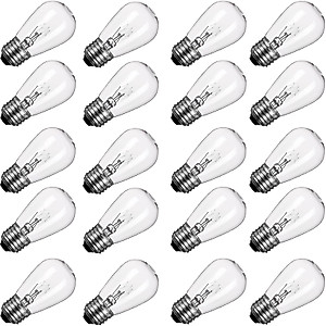 20 Pack S14 Clear Bulbs 11 Watt Warm Replacement Incandescent Glass Light Bulbs with E26 Medium Base for Indoor and Outdoor Commercial Grade Outdoor Patio Vintage String Lights