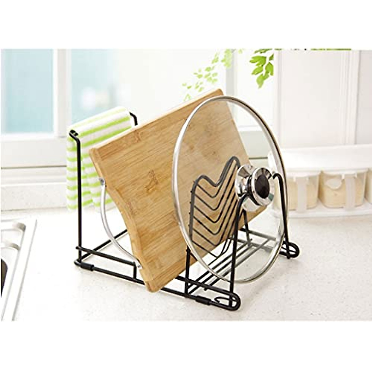 XJJZS Pot Rack - Putting The Lid Rack Board Kitchen Household Tableware Storage Rack Wrought Iron