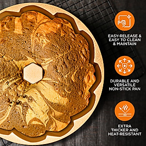 NutriChef 9-Inch Cake Pan - Heavy Die Cast Aluminum Cake Baking Mold with 2 Layers of Professional Nonstick Coating - Fluted Flow Design for Uniform Baking & Browning, Dishwasher Safe - Gold