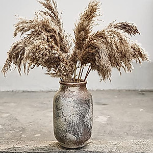 SIDUCAL Rustic Ceramic Farmhouse Flower Large Vase, Whitewashed Terra Cotta Vase, Pottery Decorative Flower Vase for Home Decor, Table, Living Room Decoration, Shelf Decor, Mantel, 9.5 Inch, Terra