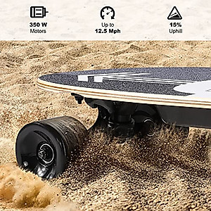 CAROMA 350W Electric Skateboard for Adults Teens, 27.5" 7 Layers Maple Electric Longboard with Remote, 12.4 MPH Top Speed, 8 Miles Max Range, 220lbs Max Load E Skateboard