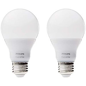 Philips 453100 Hue White A19 2-Pack 60W Equivalent Dimmable LED Smart Bulb (Compatible with Amazon Alexa, Apple HomeKit, and Google Assistant), Soft White, Standard - 2 Pack