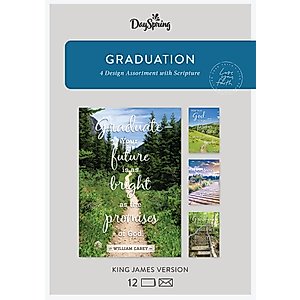 DaySpring - Paths Graduation - King James Version - 12 Boxed cards & Envelopes (4 Design Assortment with Scripture) - Graduate Your Future is as Bright as the Promises of God (J1336)