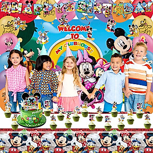 Mouse Birthday Party Decorations, Mouse Birthday Party Supplies Include Banner, Hanging Swirls, Latex Balloons, Foil Balloons, Backdrop, Tablecloth, Mouse Party Favors Party Gifts