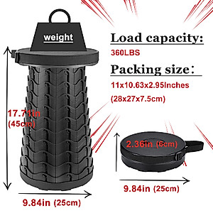 Jakuva Upgraded Camping Stool with Carry Bag,Retractable Folding Stool,Collapsible Telescoping Stool Portable Stool with Max Load 360lbs for Adults for Indoor Outdoor Fishing Hiking Gardening, Black