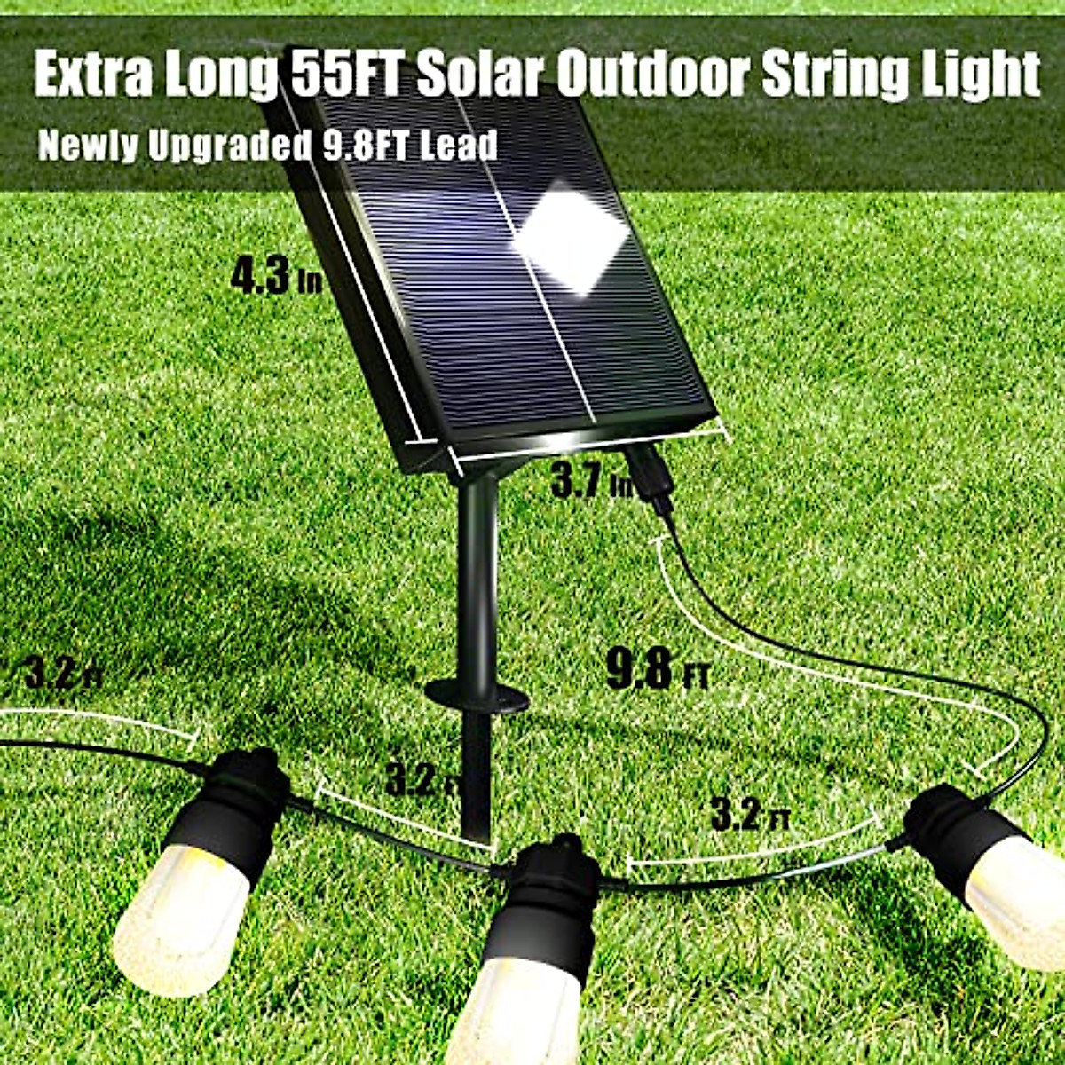 Solar Outdoor String Lights, 2-Color in 1 Extra-Long 58ft Patio Lights with 16 Bulbs & 8 Modes Remote Control, Commercial Grade Waterproof & Shatterproof Edison Lights for Porch, Cafe, Balcony