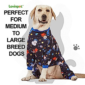 LovinPet Large Big Dog Pajamas - Anxiety Calming Dog Onesie, Undershirt for Dog Coats, Lightweight Stretchy 4 Legged Style Large Dog Jammies, Space Animals Black Print Pet Pjs,Black Large