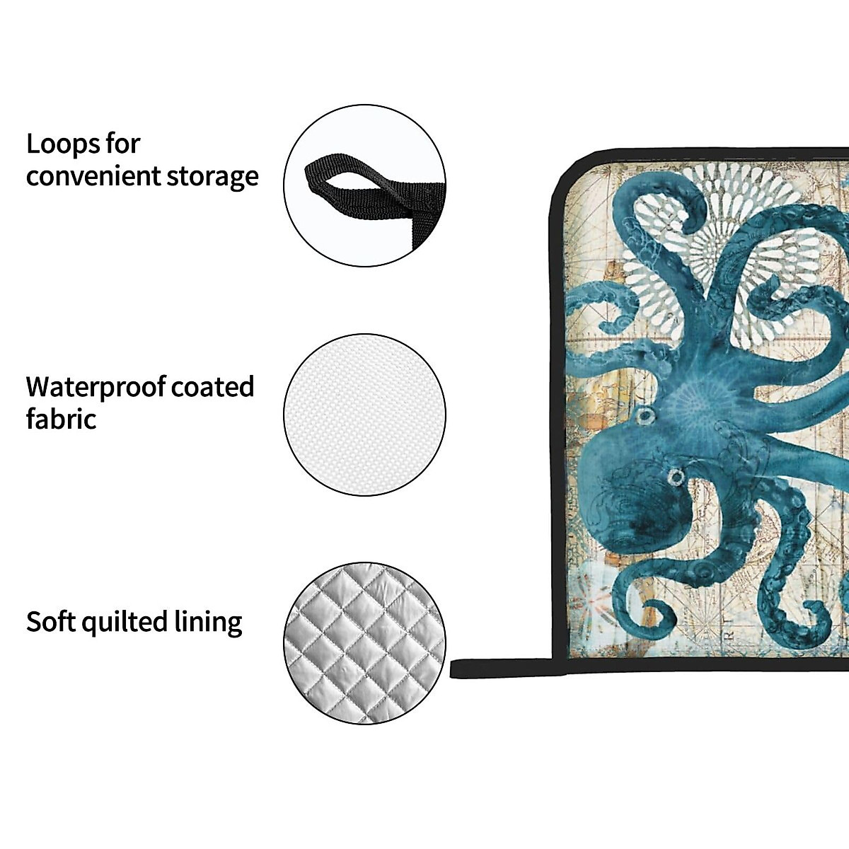 Sea Animals Octopus Pot Holders Set of 2 with Loop Heat Resistant Hot Pads for Cooking Baking Grilling