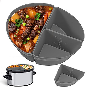 Driony Slow Cooker Divider Liner for 6 QT Crockpot, Reusable & Leakproof Silicone Crockpot Divider, Three compartrtments suitable for Slow Cookers Pot. Grey.