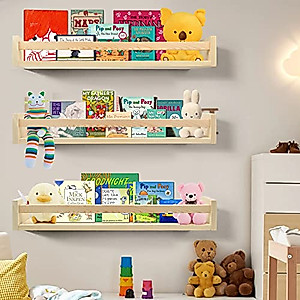 Lixintray Floating Bookshelf 24 Inches Set of 3, Wall Mounted Nursery Book Shelves for Bathroom Decor, Kids Room, Kitchen Spice Rack, Book Shelf Organizer for Baby Nursery Decor