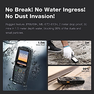 AGM M6 4G Rugged Phone, Large Button Cell Phones for Seniors, Waterproof/Dustproof/Drop-Proof, 2500mAh Battery, 109dB Powerful Speaker, 2.4'' Touchscreen, Dual SIM Cards, T-Mobile Only, 48+128MB