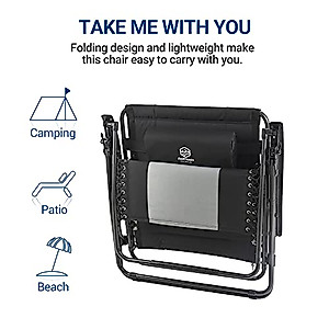 Coastrail Outdoor Zero Gravity Chair Wood Armrest XXL Camping Lounge Chair Patio Recliner Support 400lbs Padded Reclining Chair Folding Lawn Chair with Side Table