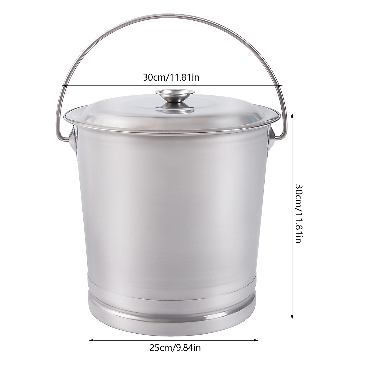 KONKENIE 14L Stainless Steel Bucket with Lid & Handle Coffee Tea Water Milk Pail Can Rice Grain Canister Food Storage Bucket Compost Bin Bucket Waste Trash Can for Kitchen Office Hotel Silver (14L)